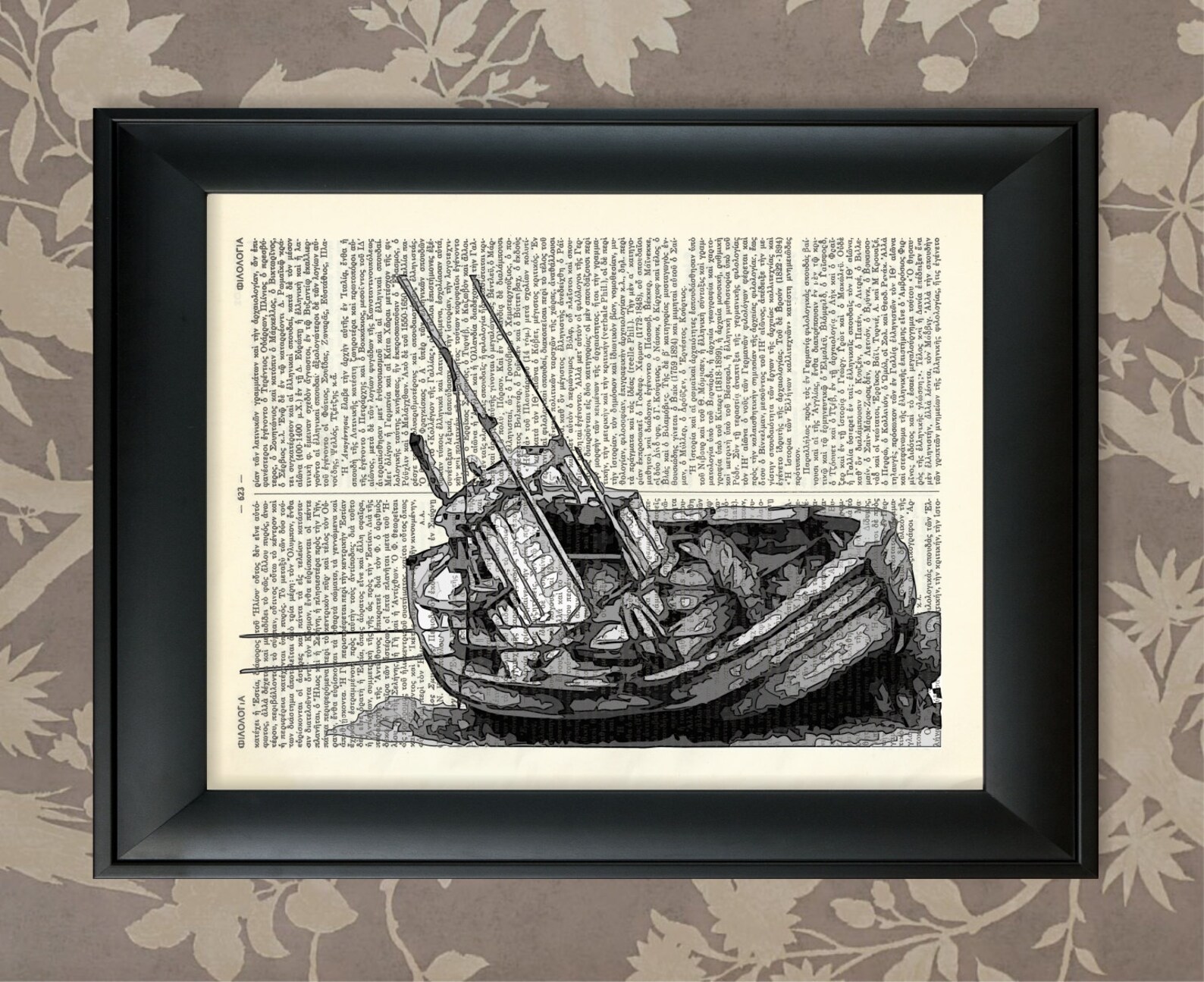 Fishing Boat Illustration / Vintage Sketch / Upcycled Antique | Etsy
