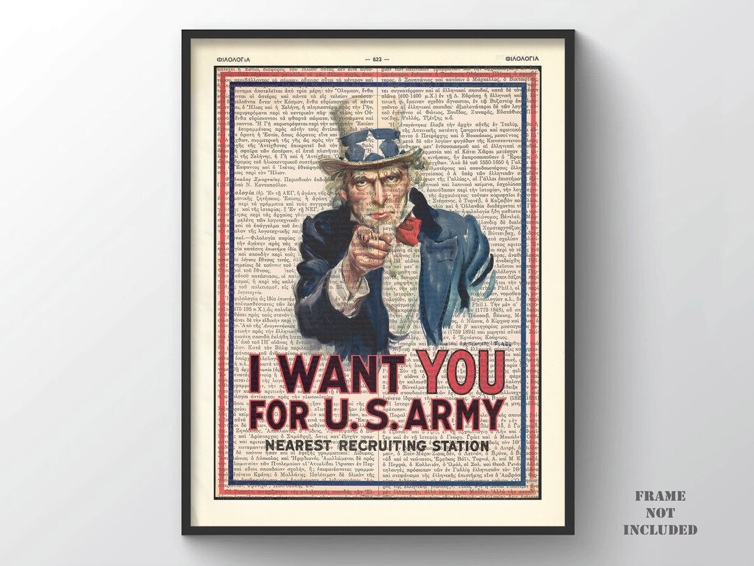 Uncle Sam WWI Print, USA Recruitment Propaganda Poster Retro Wall ...