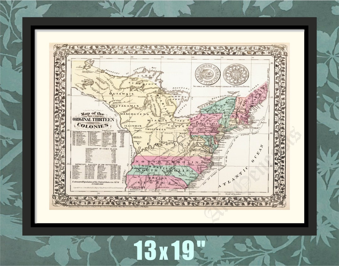 The First 13 Colonies, 1776, American History, Colonial America, US ...