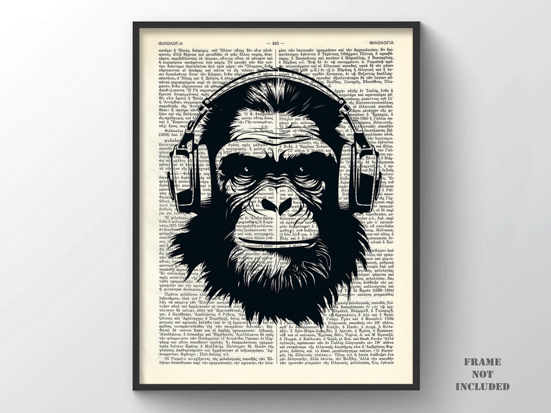 Kikazaru Deaf Chimp Print, Three Wise Monkeys Wall Art Chimpanzee Decor ...