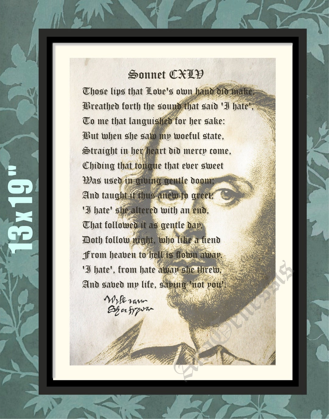 Shakespeare Sonnet CXLV, Shakespeare Print, Shakespeare Art ...