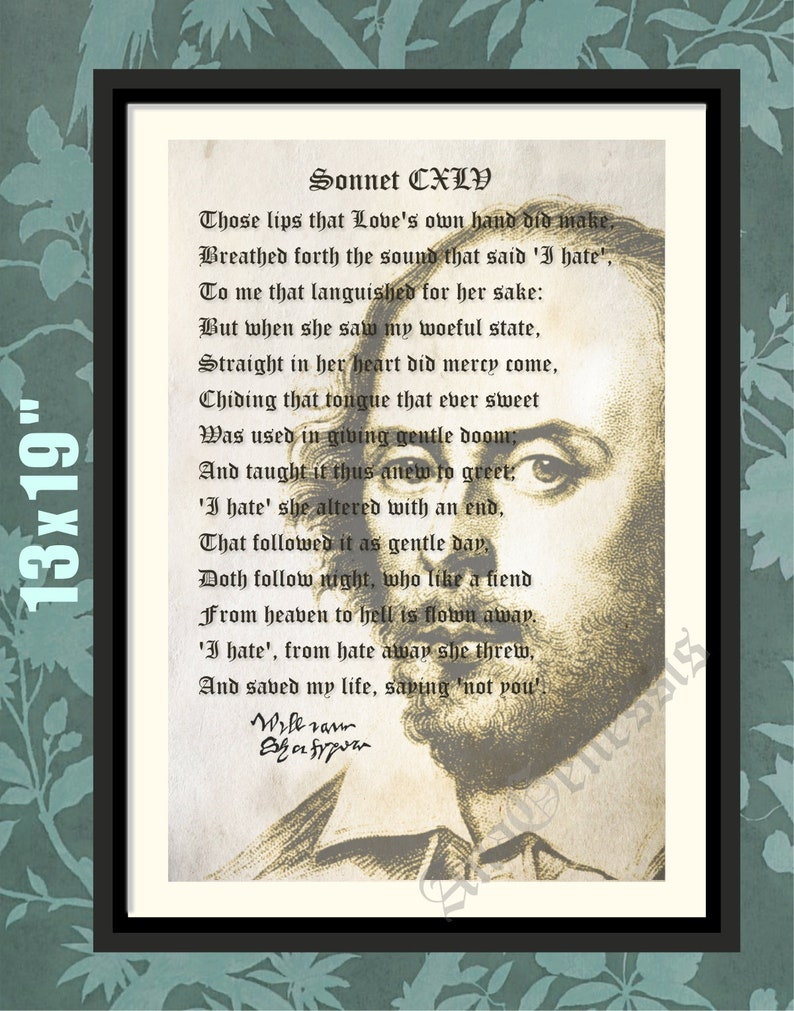 Shakespeare Sonnet CXLV, Shakespeare Print, Shakespeare Art ...