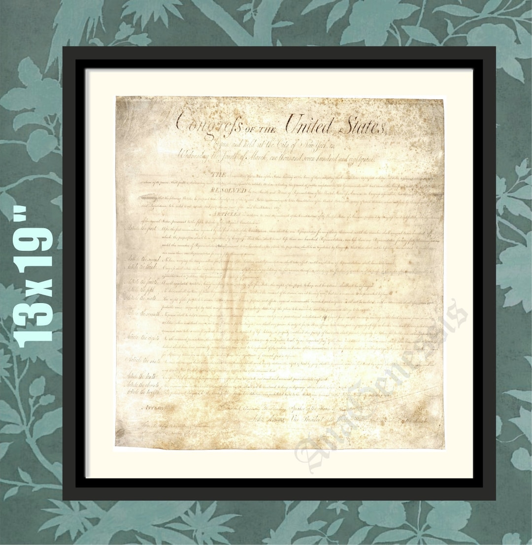 US Bill of Rights, 1791, Bill of Rights Print, Historical Print ...