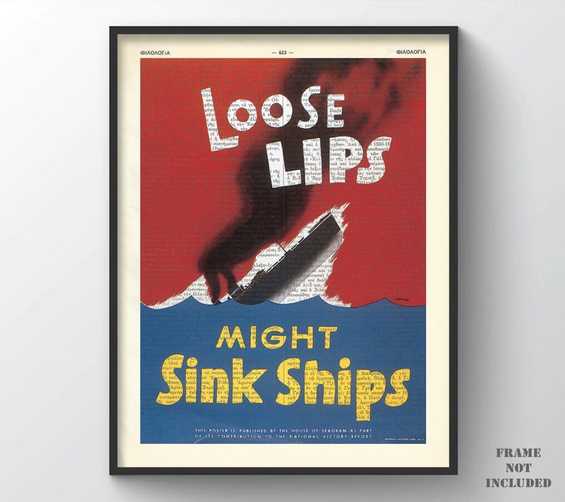 Loose Lips Propaganda Poster, USA World War II Print Wall Hanger Father ...