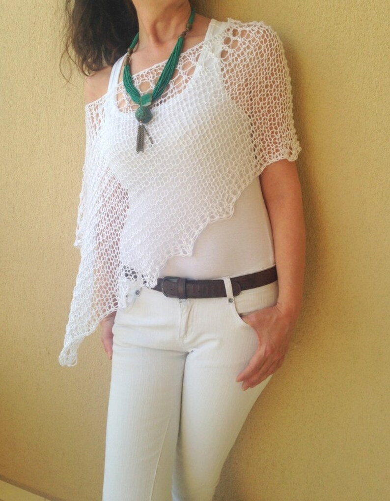 Summer Poncho , Knit Summer Poncho , Knitted Summer Wrap , White Summer ...