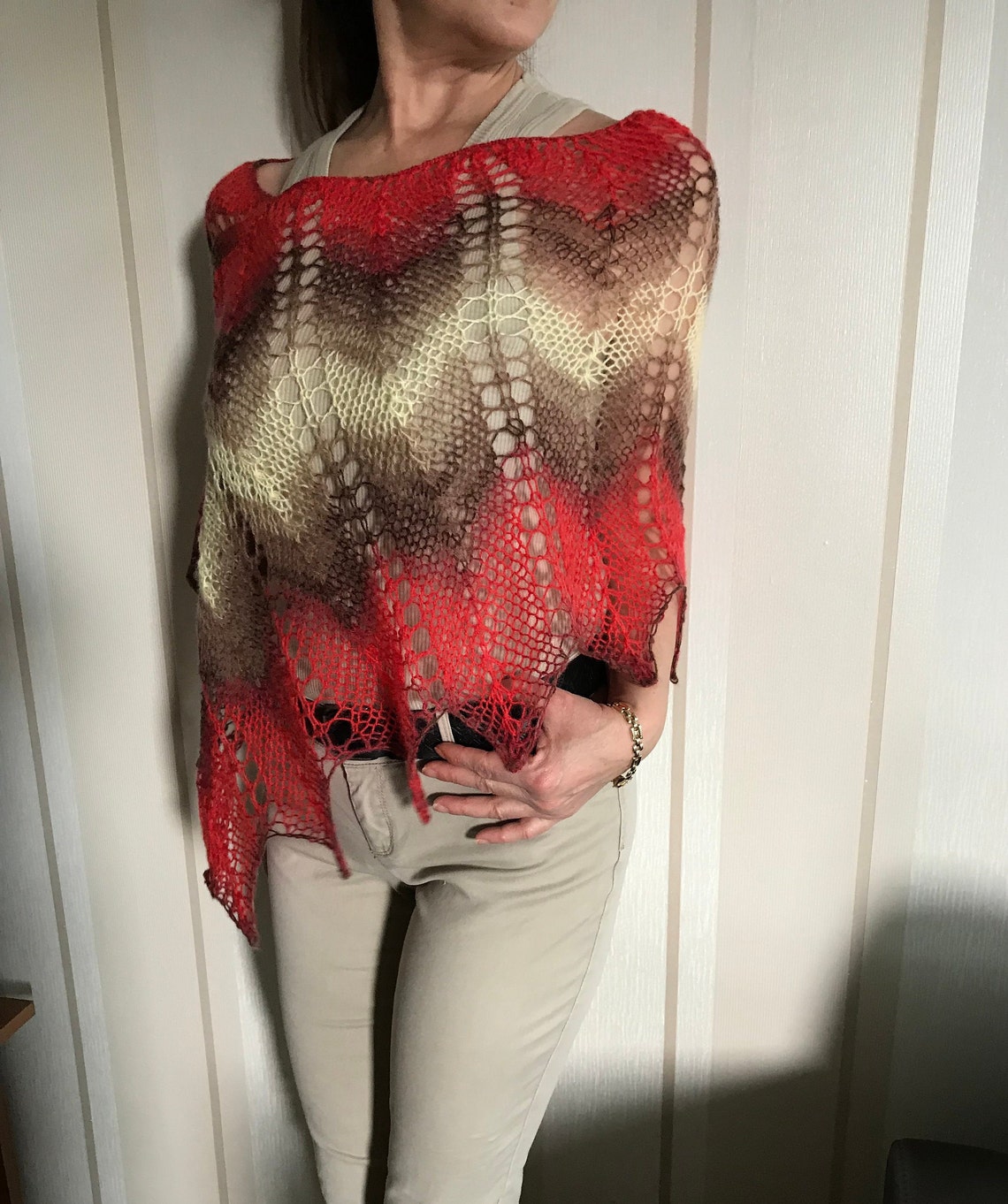 Knit Poncho for Women, Spring Summer Wrap, Red Poncho, Multiple Color ...
