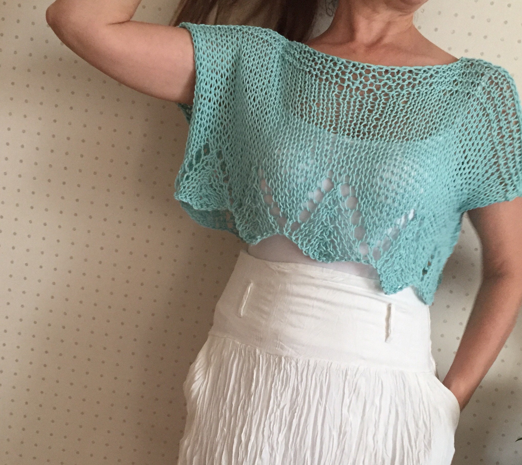 Knit Summer Top, Boho Chic Sweater, Women Summer Top, Lace Blouse, Hand ...