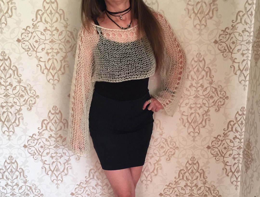 Cropped Sweater Cropped Shrug Loose Knit Mohair Shrug Boho Fashion Grey ...