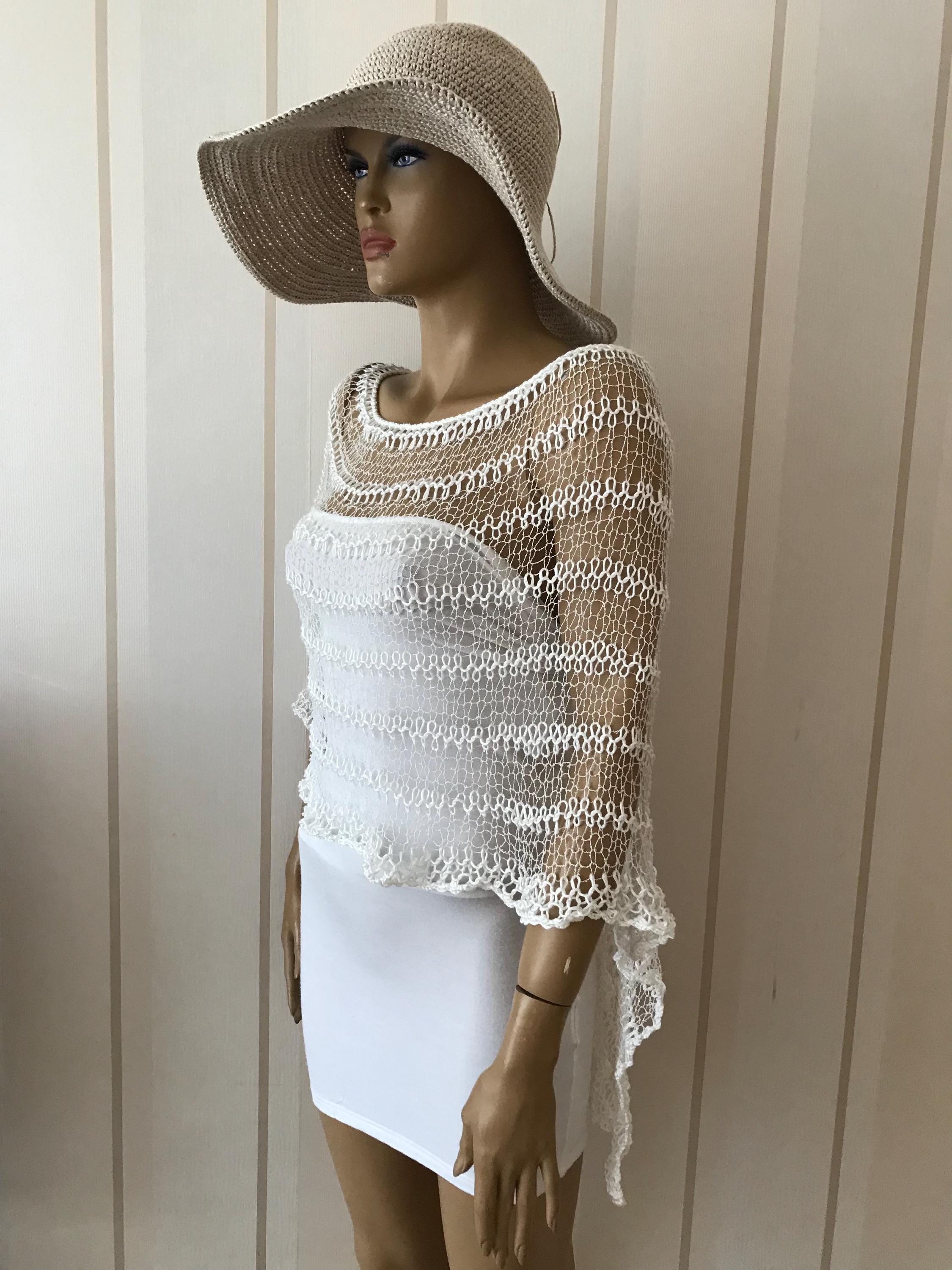 Summer White Poncho, Wedding Shrug, Bridal Poncho, Knit Summer Top ...