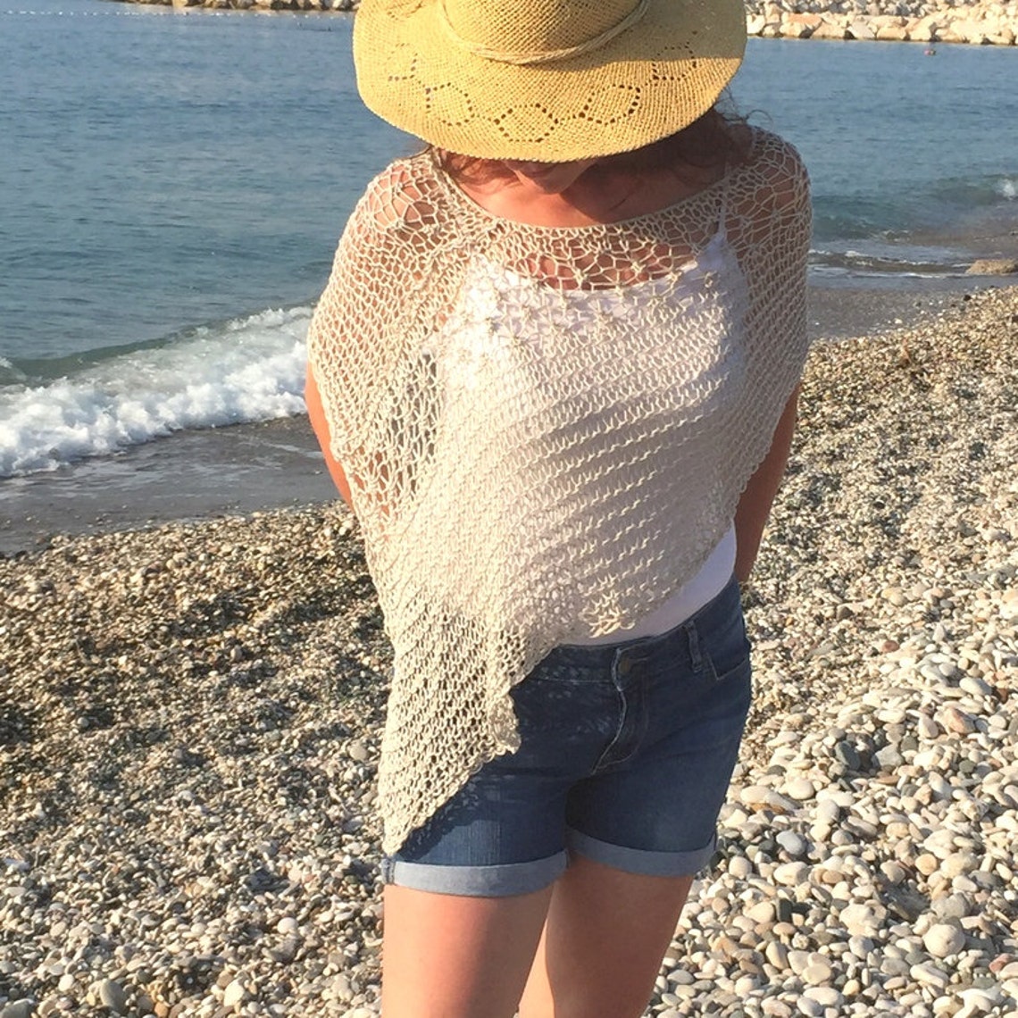 Cotton Summer Poncho Loose Knit Top Ivory Summer Wrap Light - Etsy