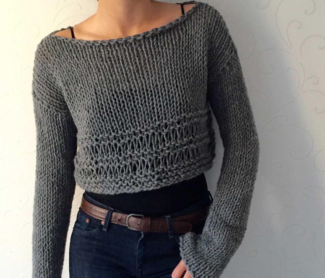 Knit Sweater Knit Crop Top Cropped Wool Sweater Winter Trends Grey ...