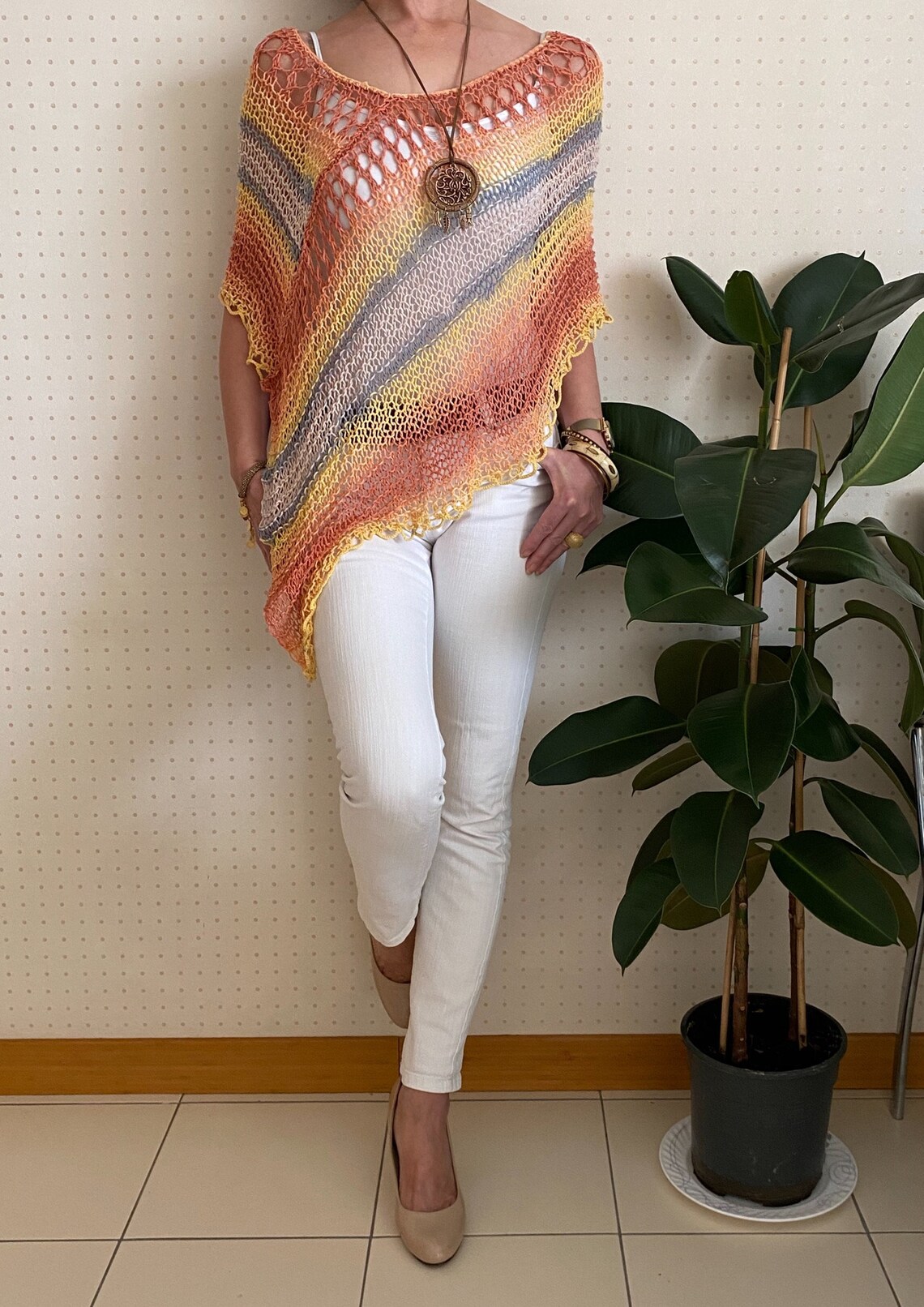 Knit Cotton Poncho Summer Poncho Sweater Light Weight Shrug - Etsy Canada
