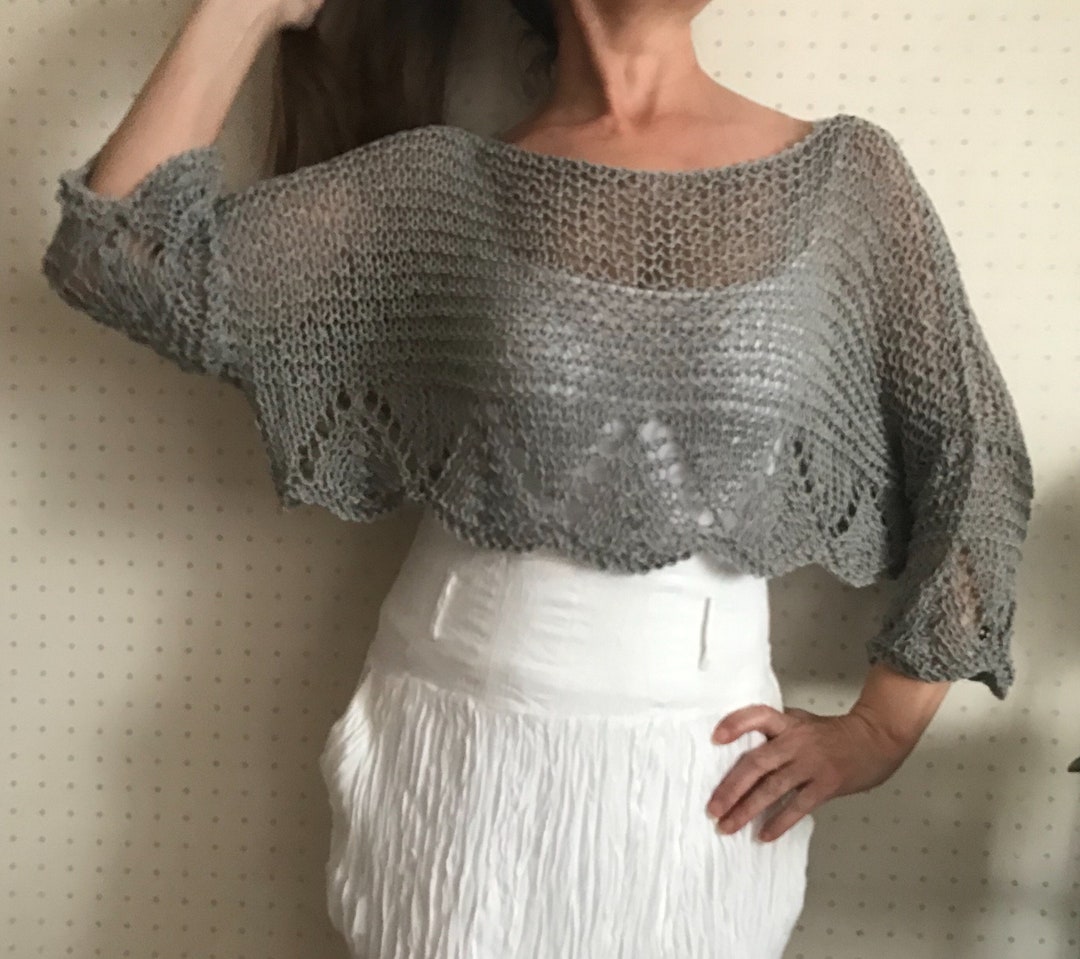 Knit Crop Top, Gray Knit Sweater, Handknit Summer Top, Boho Chic Wear ...