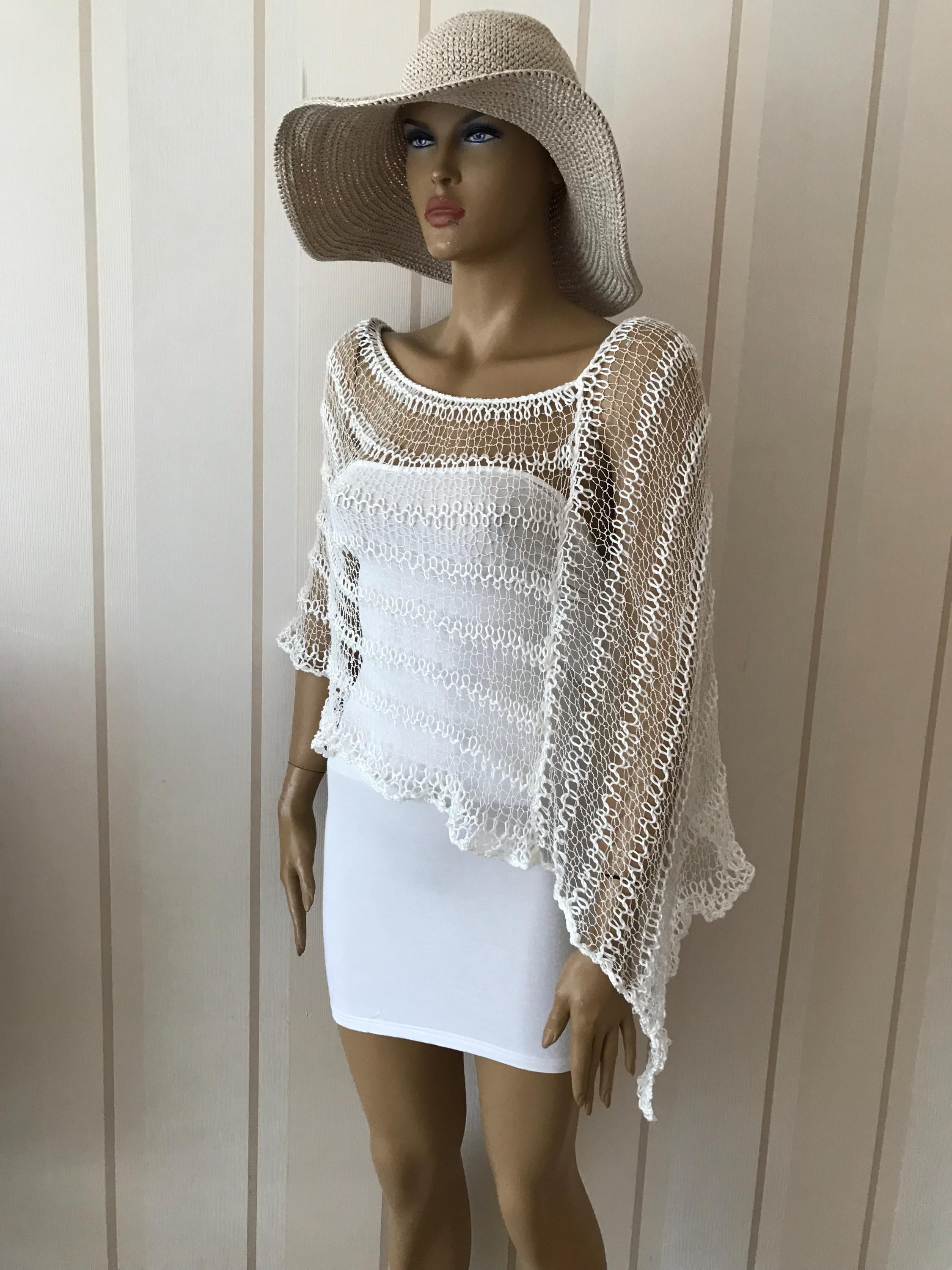 Summer White Poncho, Wedding Shrug, Bridal Poncho, Knit Summer Top ...
