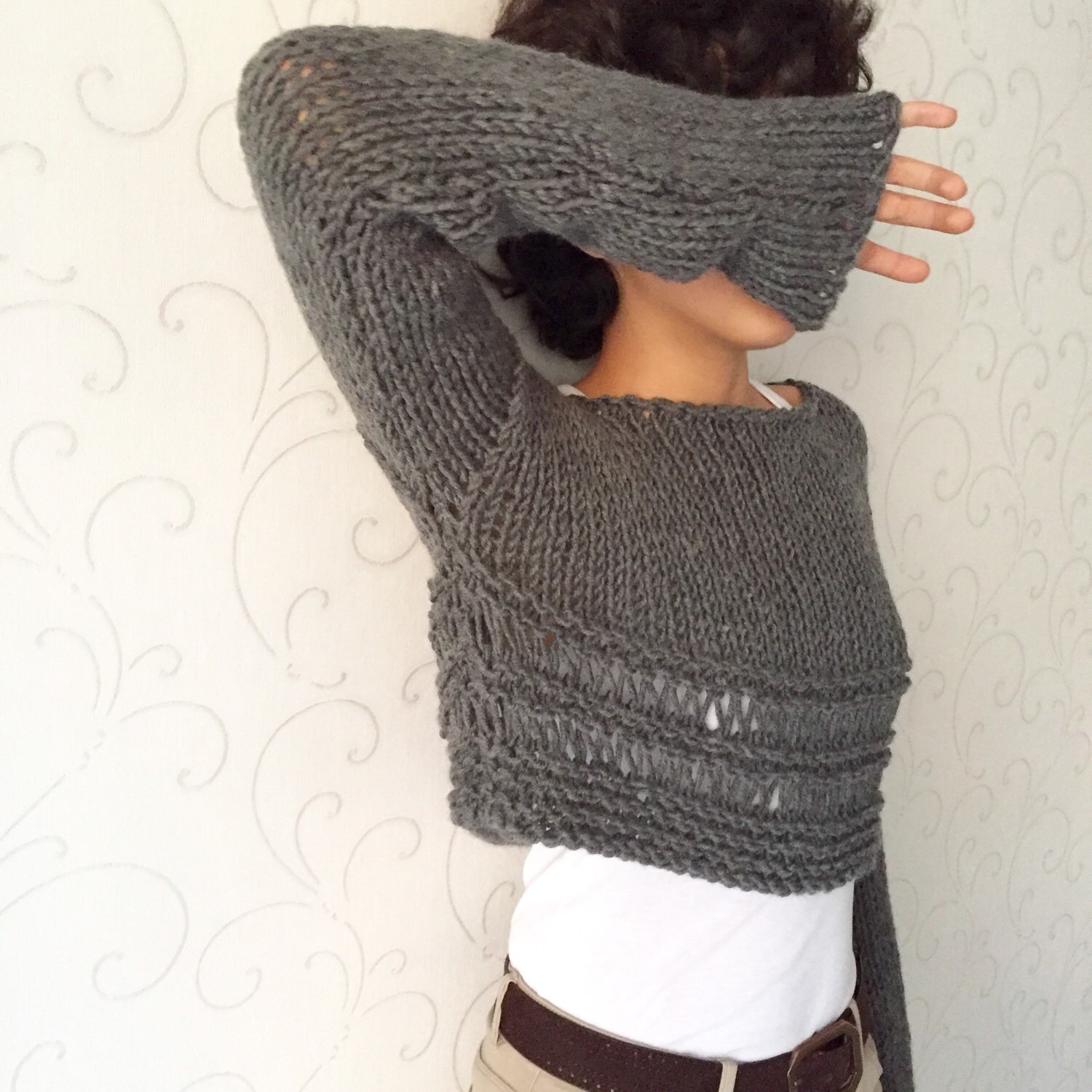 Knit Sweater Knit Crop Top Cropped Wool Sweater Winter Trends Grey ...