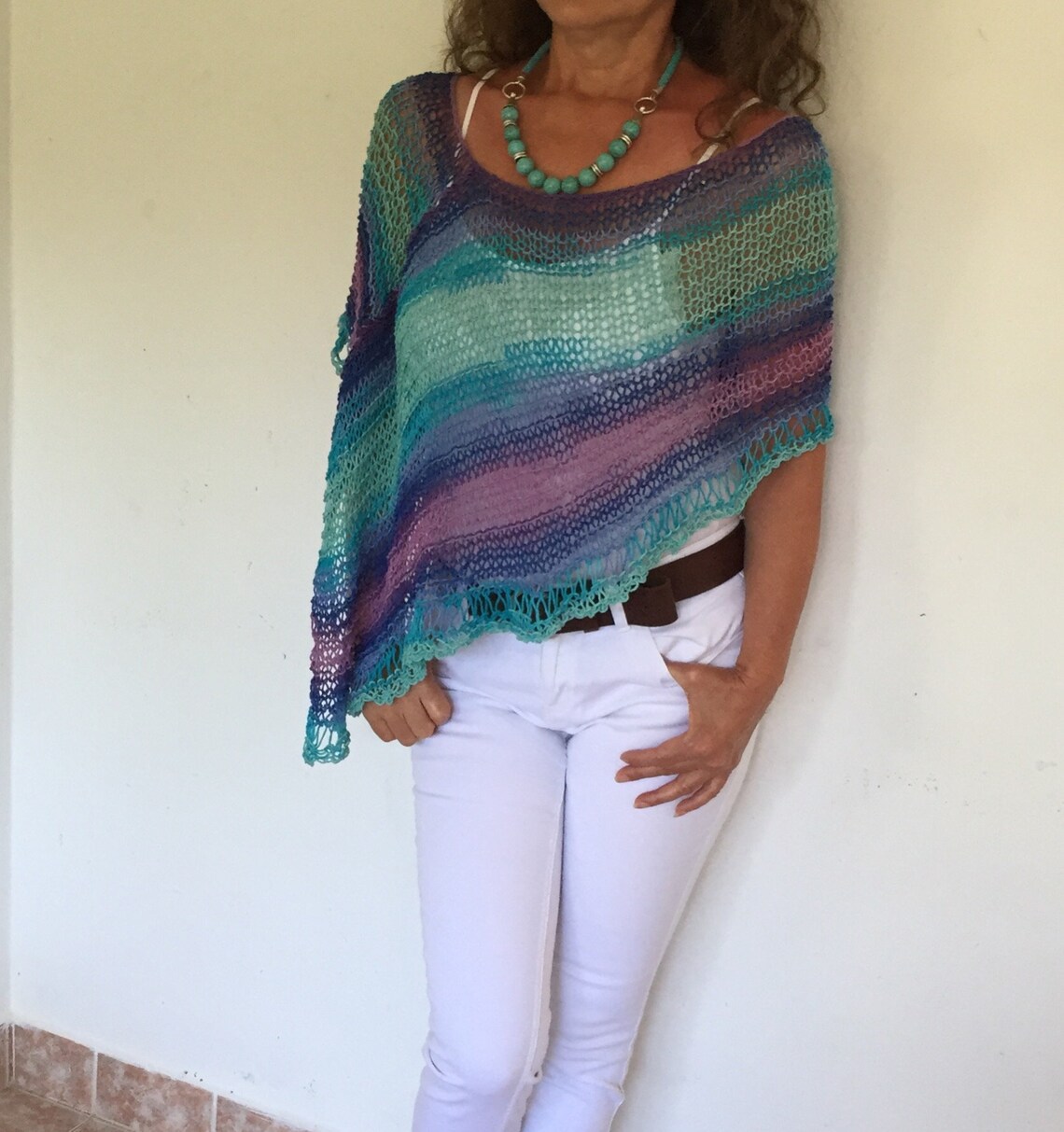 Cotton Summer Poncho, Loose Knit Boho Chic, Summer Cover Up, Colorful ...