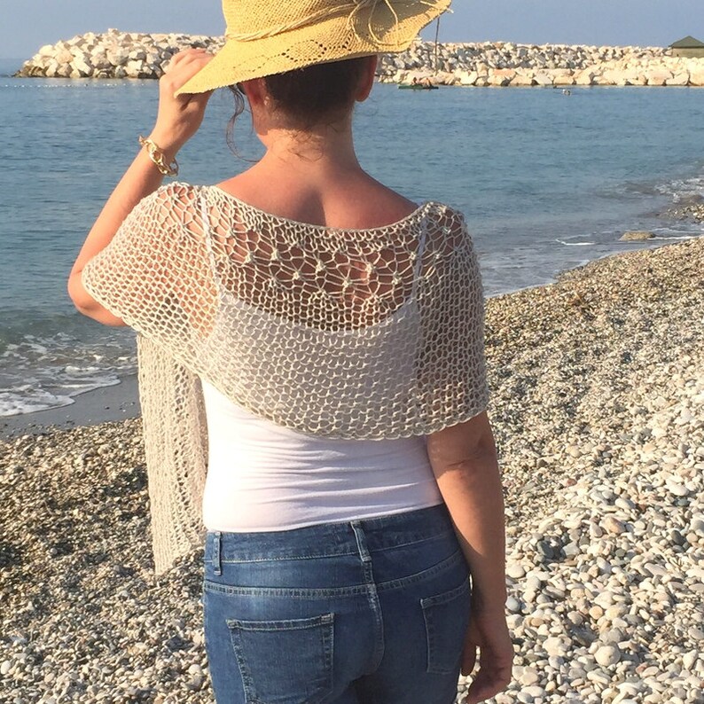 Cotton Summer Poncho, Loose Knit Top, Ivory Summer Wrap, Light Weiight ...