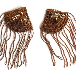 1 Pair Shoulder Epaulette Trims Copper Bronze With Sequins and Chains ...