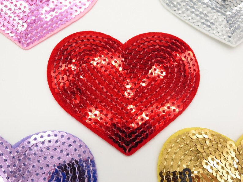 Embroidered Sequin Hearts 8cm IRON-ON Patch Applique Badge 3 - Etsy