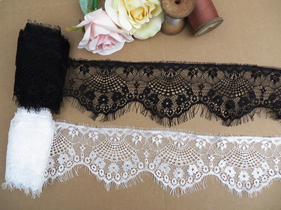 3mt of Lace Trim With Eyelash Edge Scallop 9cm Black or off White - Etsy