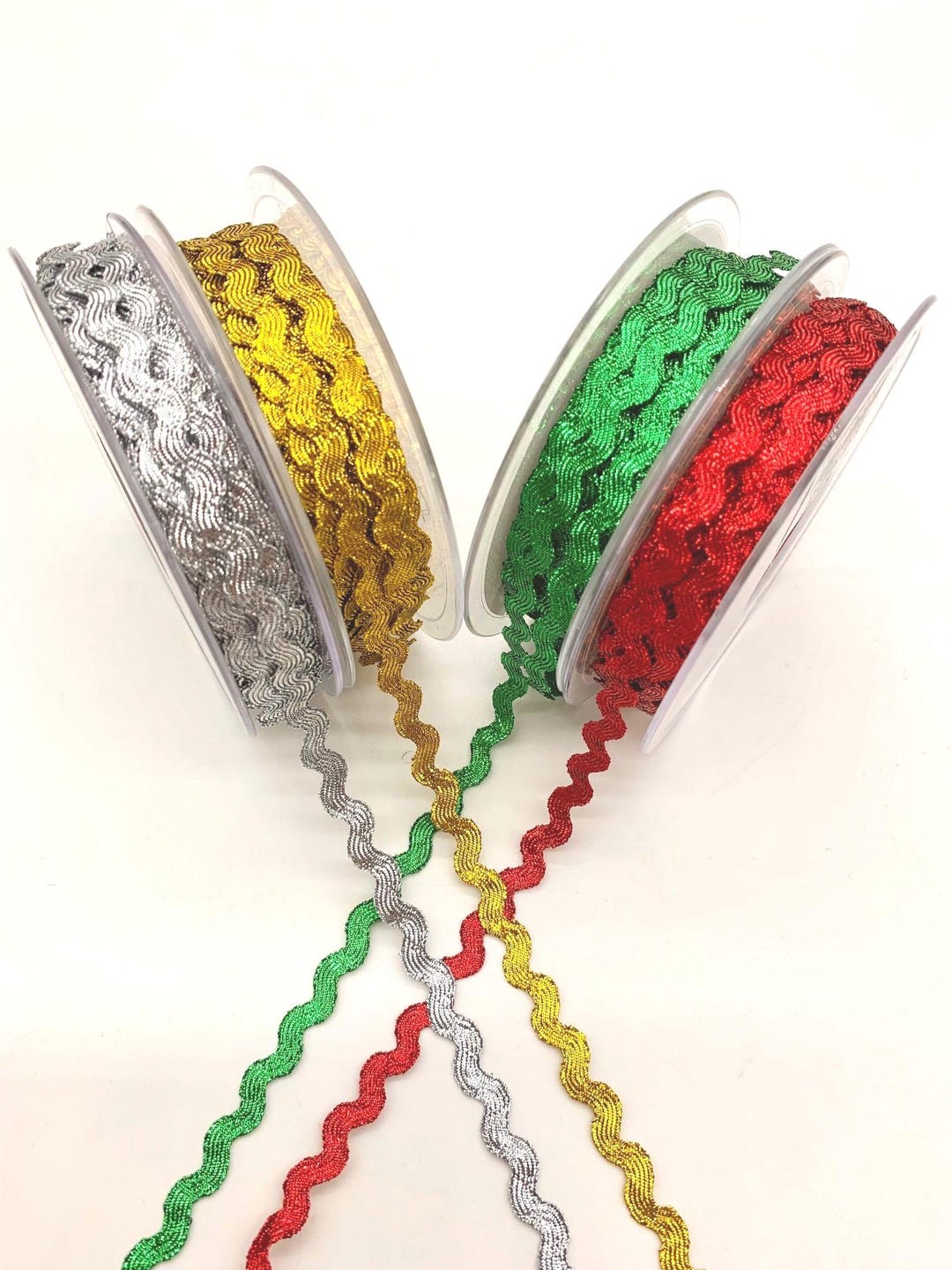 5 Metres of Metallic Ric Rac, Christmas Colours, Red, Emerald, Silver ...