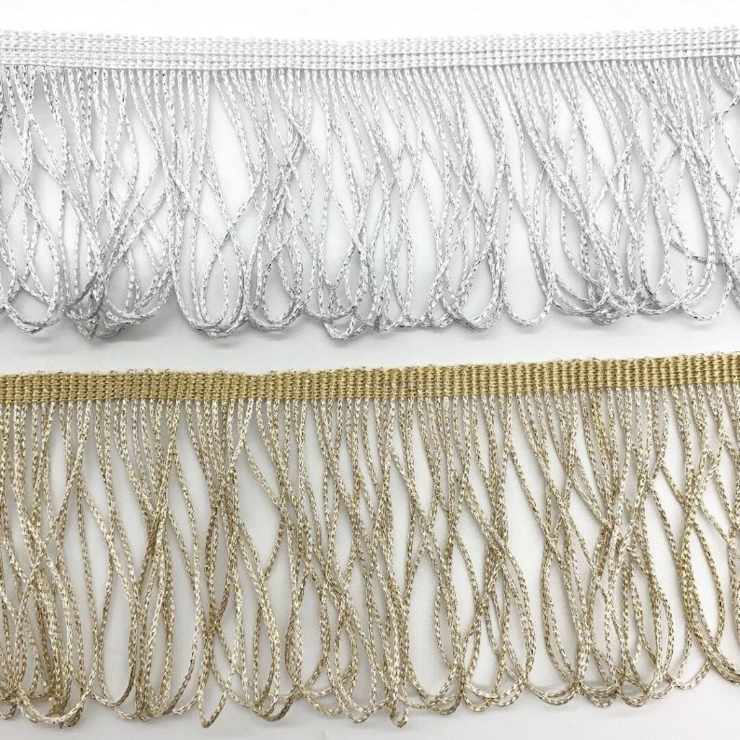 1m Vintage Style Metallic Loop Fringe Trimming, 7cm Width, Gold or ...