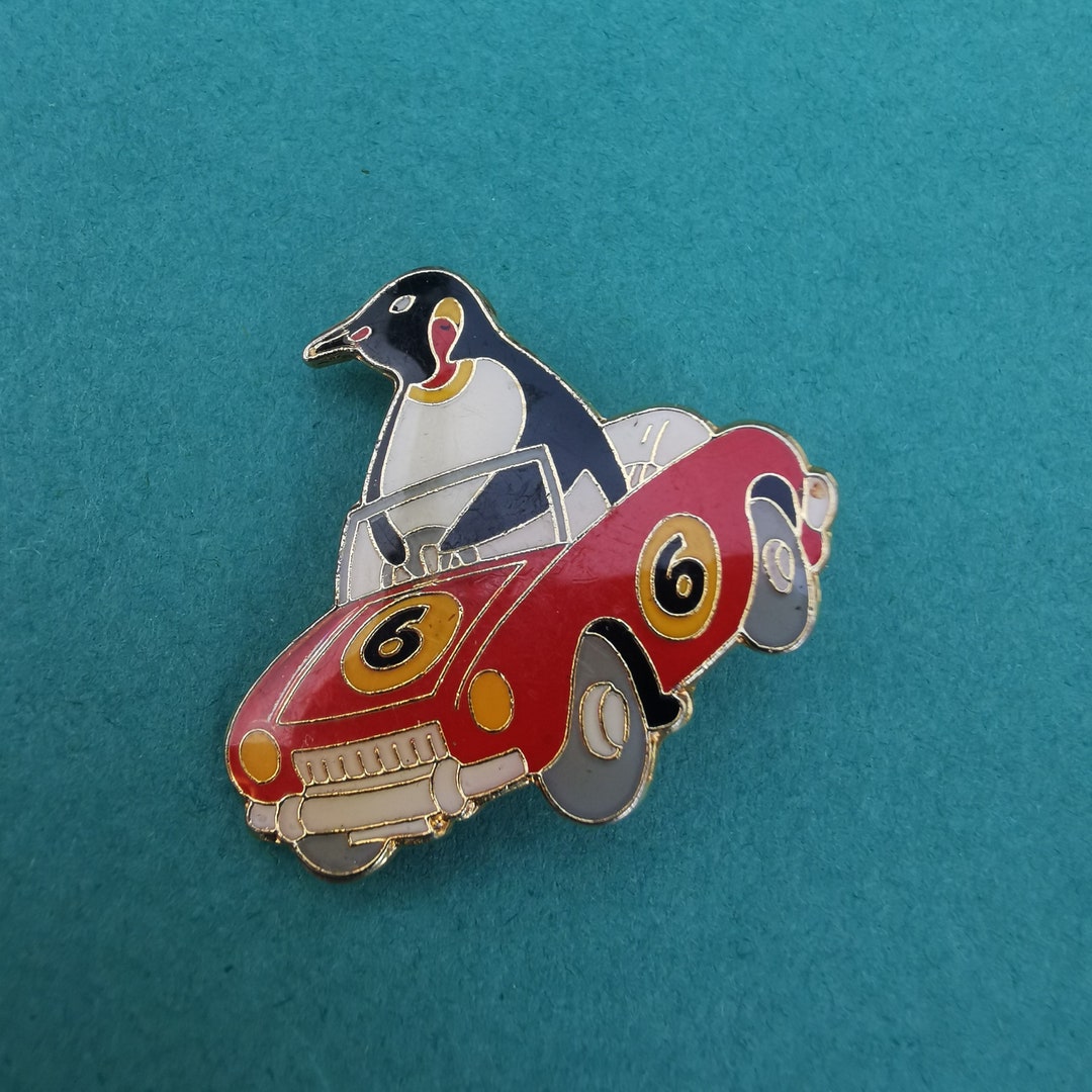 Penguin in a Race Car Vintage Pin - Etsy