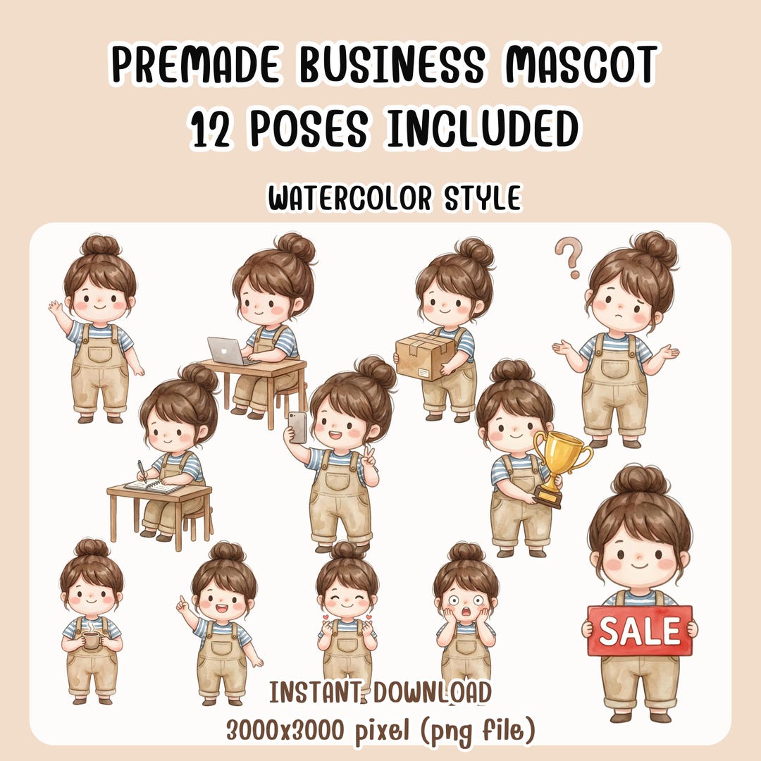Chibi Girl Clipart, Business Mascot Branding Kit, 12 Poses (PNG) - Etsy