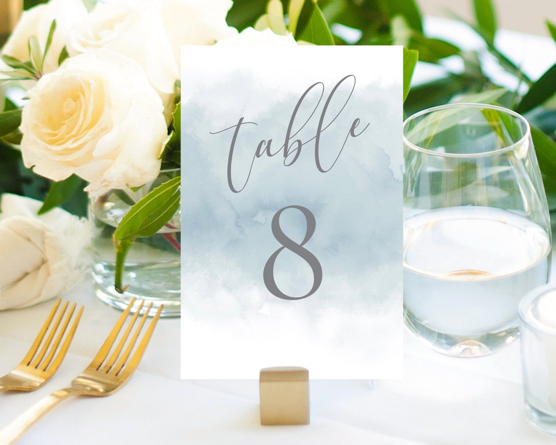 Table Numbers Template Blue Table Numbers Watercolor Table | Etsy