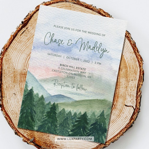 Mountain Wedding Invitation Printable Template Rustic Wedding 