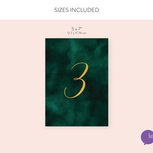 Printable Wedding Table Numbers, Emerald Green and Gold, Digital ...