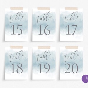 Table Numbers Template Blue Table Numbers Watercolor Table - Etsy