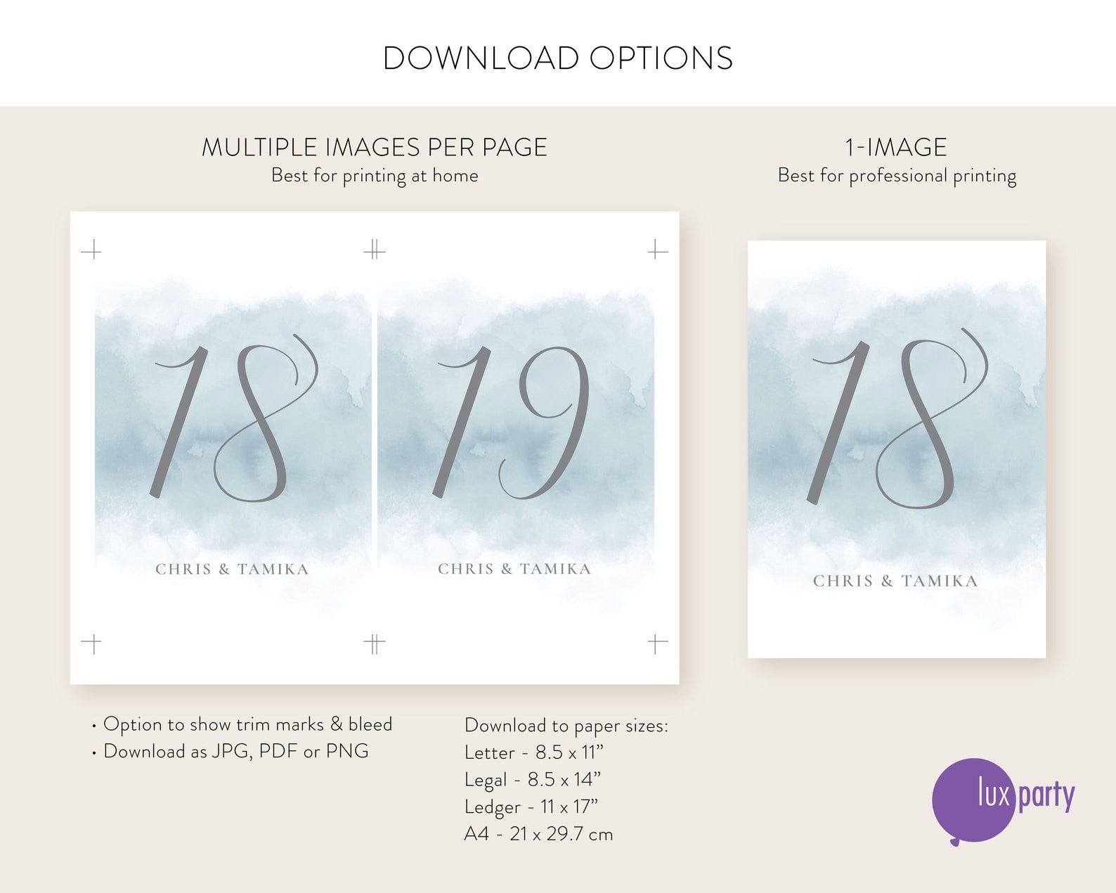 Table Numbers Template Blue Table Numbers Watercolor Table | Etsy