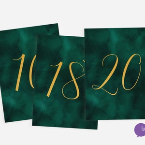 Printable Wedding Table Numbers, Emerald Green and Gold, Digital ...