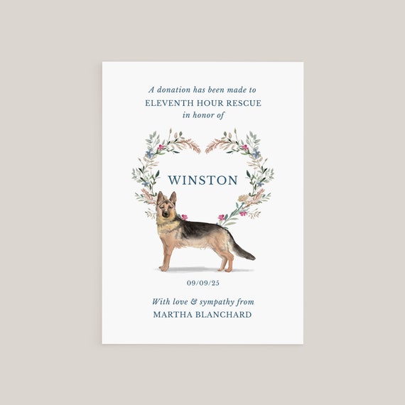 Pet Sympathy Card Donation Printable Template, German Shepherd Dog ...