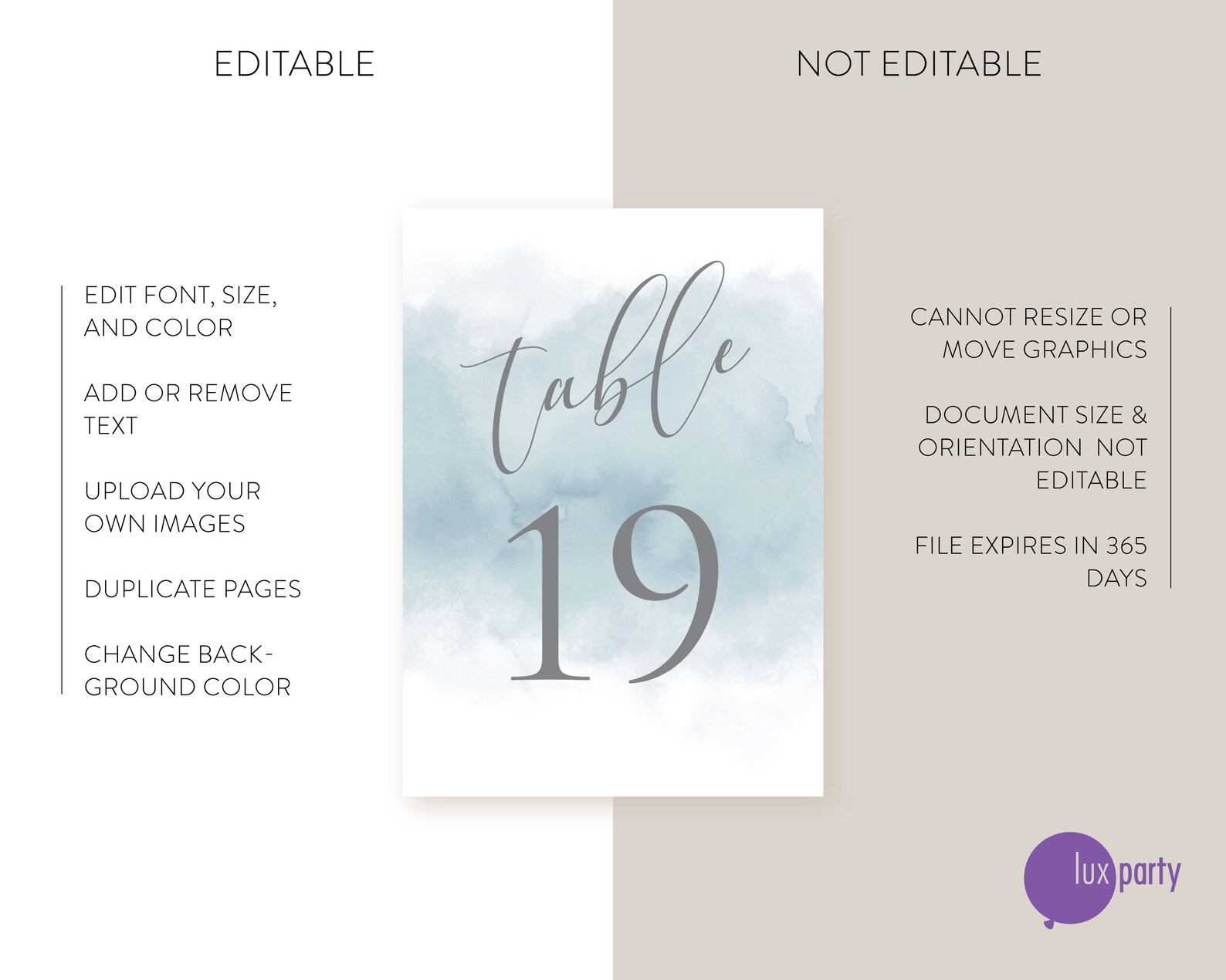 Table Numbers Template Blue Table Numbers Watercolor Table | Etsy