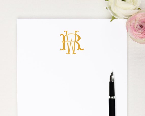 Monogram Notepad Gold Personalized Custom, Monogrammed Stationary ...