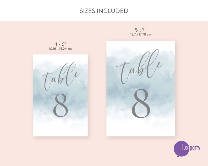 Table Numbers Template Blue Table Numbers Watercolor Table | Etsy