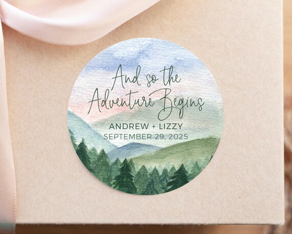 Wedding Stickers Printable, Shower Labels Template, Mountain Wedding ...