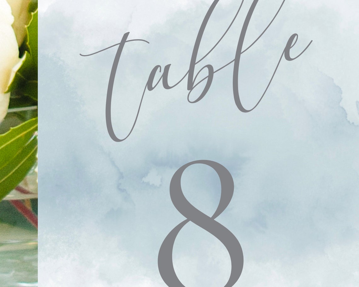 Table Numbers Template Blue Table Numbers Watercolor Table | Etsy
