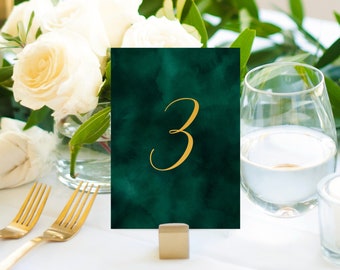 Printable Table Numbers Emerald Green and Gold Wedding - Etsy