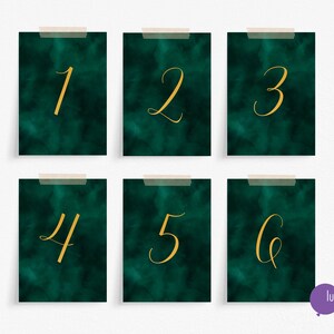 Printable Wedding Table Numbers, Emerald Green and Gold, Digital ...