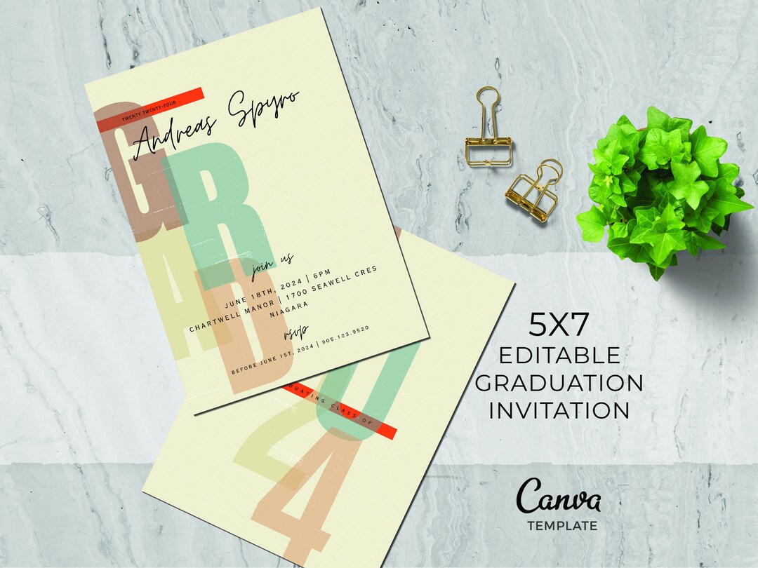 Graduation Invitation Canva Template - DIGITAL DOWNLOAD - Printable 5x7 ...