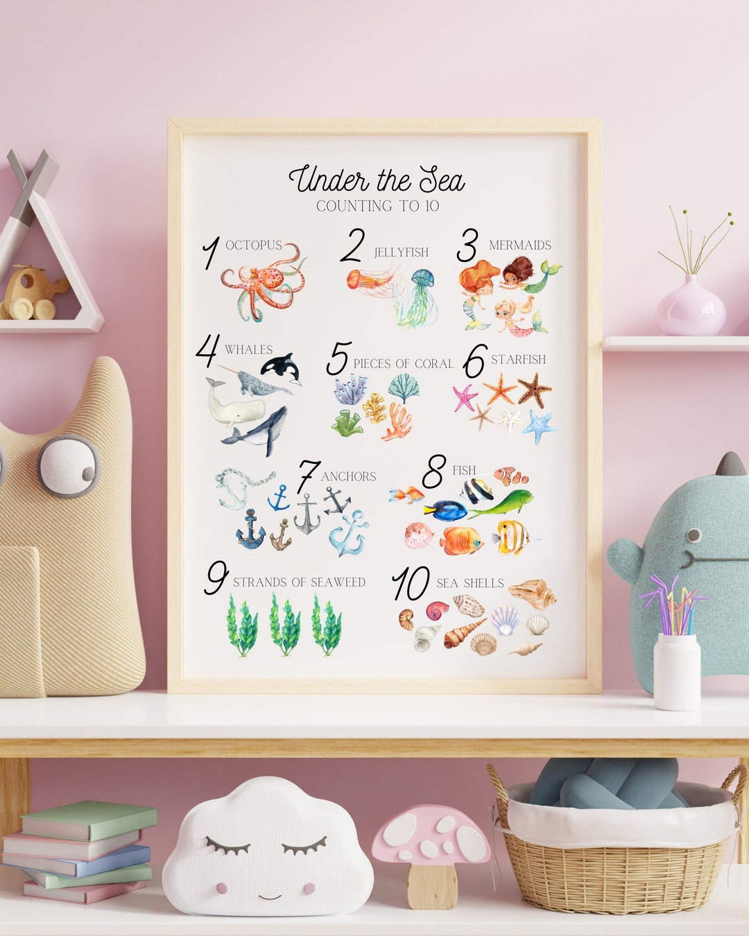 Under the Sea Counting to 10 Watercolor Print, Nursery Print, Digital ...