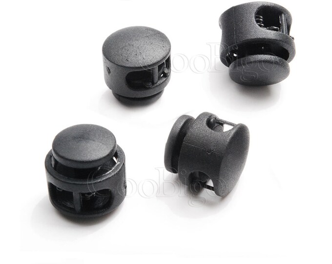 6mm Hole Cord Lock Ends Stopper Black 2 Hole Toggle Clip Shoelace Rope ...