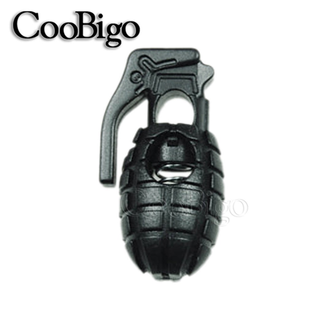 50x Black Plastic Cord Lock Hand Grenade Shape Spring Stopper Rope ...