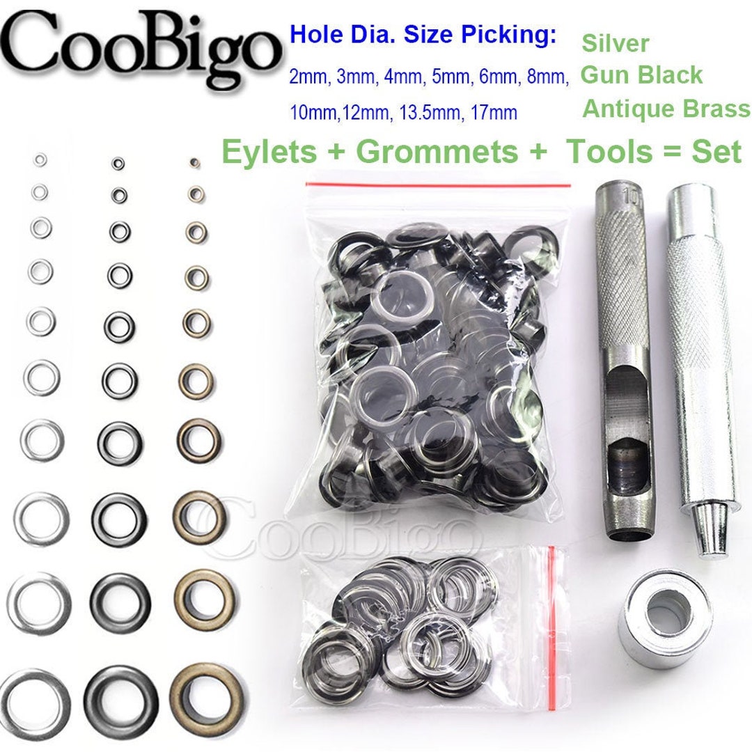 100X Dia.2mm~17mm Metal Eyelets With Grommet 3 Colors for Apparel ...