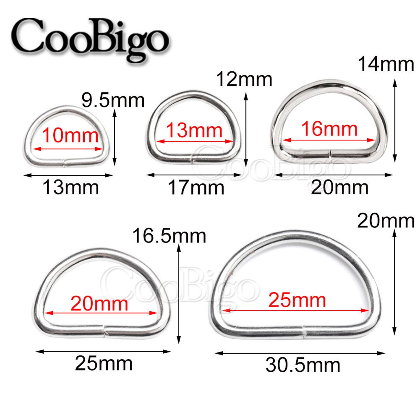 3/8" ~ 1" Metal Dee Ring D Shape Key Chain Buckle Webbing Backpack Bag ...
