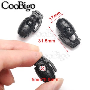 50x Black Plastic Cord Lock Hand Grenade Shape Spring Stopper Rope ...