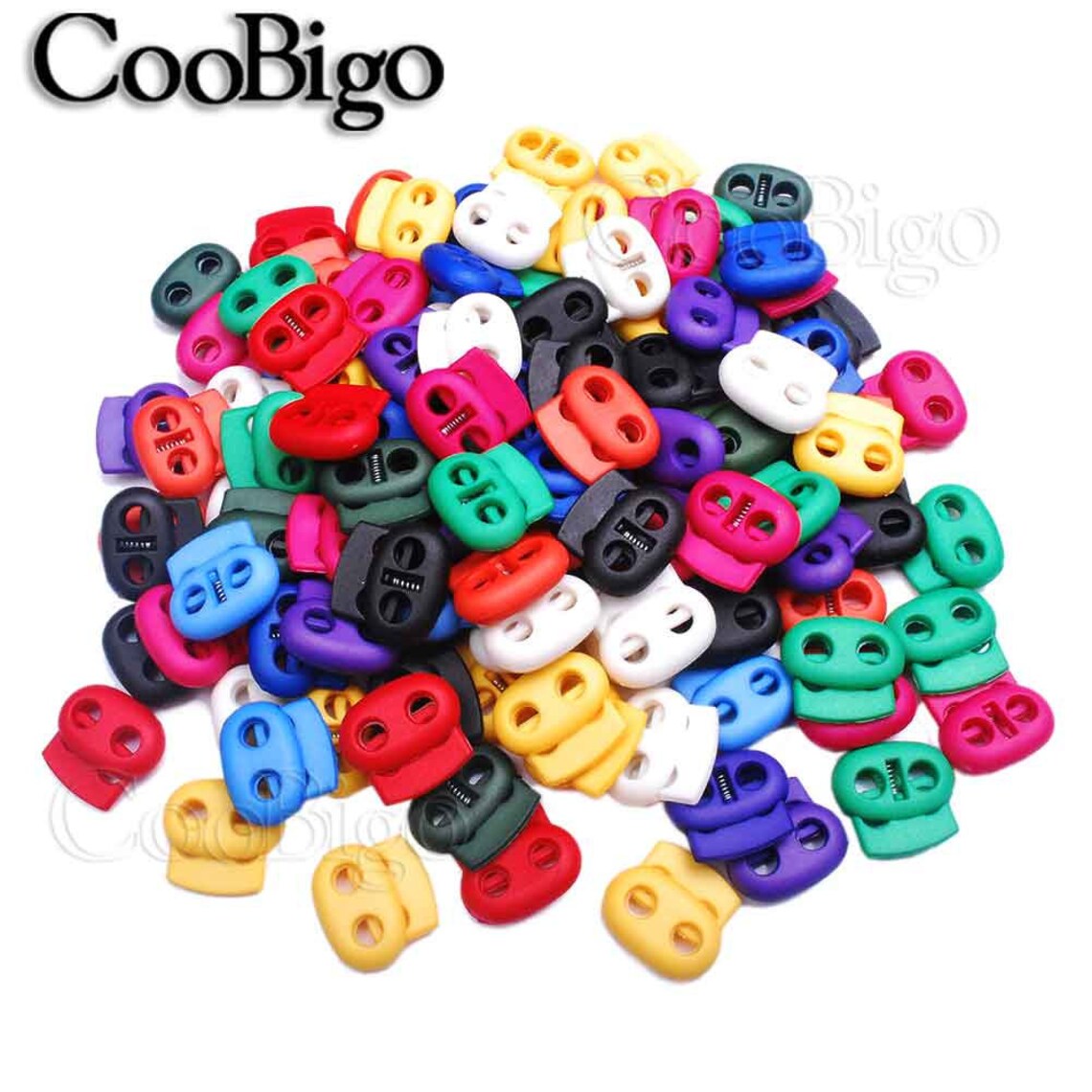 100x Assorted Color 5mm Hole Stopper Plastic Cord Lock Rope Ends Bean ...